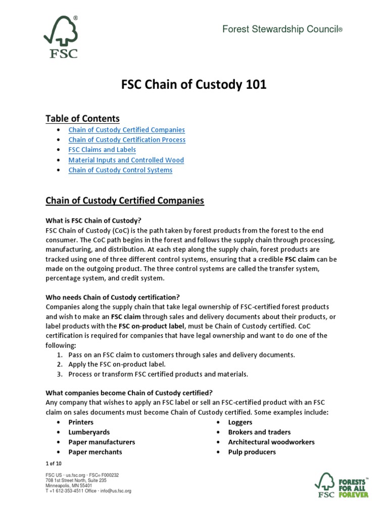 FSC Chain of Custody 101 - 2019 | PDF | Forest Stewardship Council