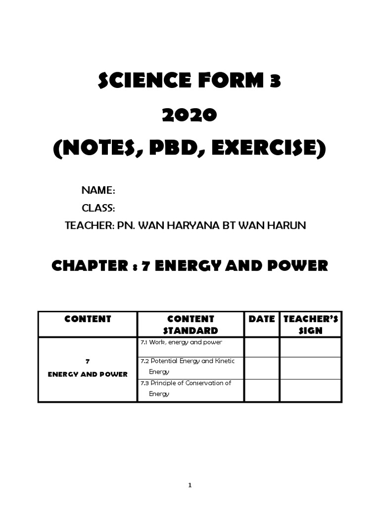 Science Form 3 2020 (Notes, PBD, Exercise) : Chapter: 7 Energy and ...