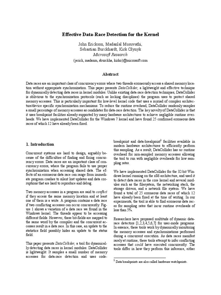 Effective Data-Race Detection For The Kernel: John Erickson, Madanlal Musuvathi, Sebastian ...