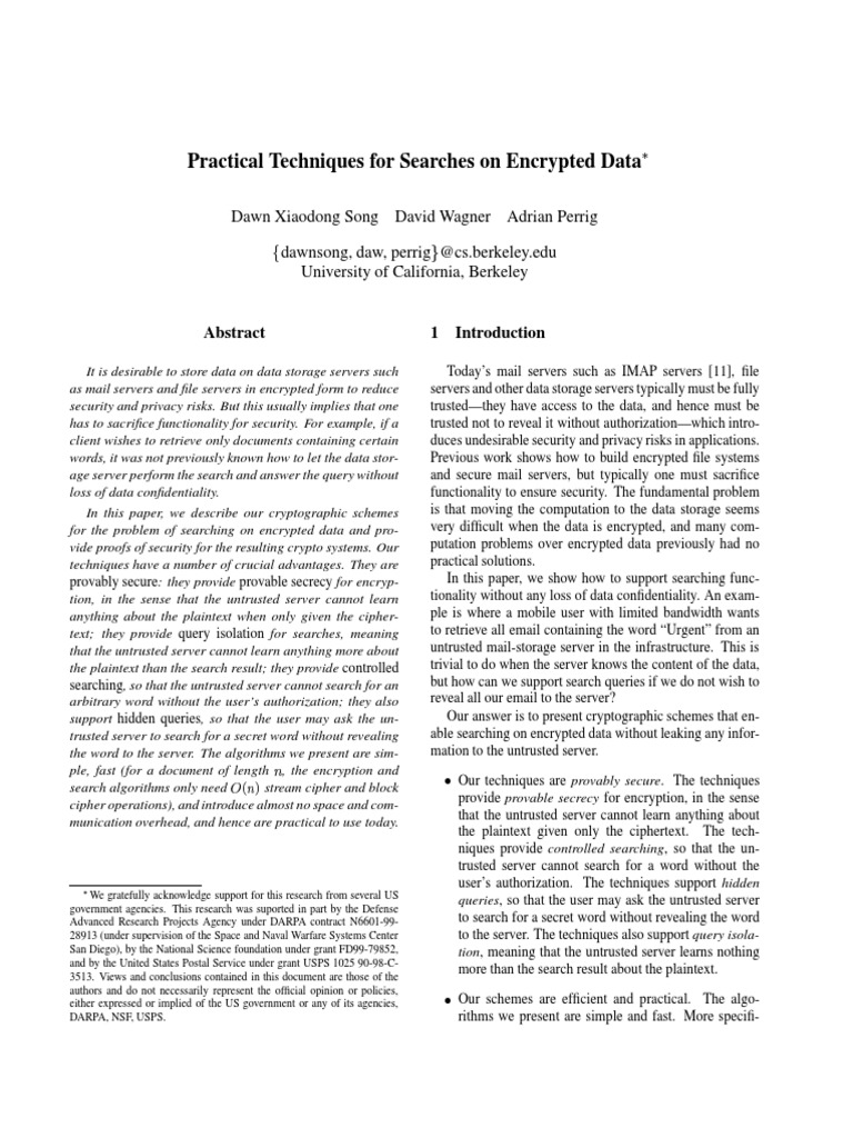 Practical Techniques For Searches On Encrypted Data | PDF | Cryptography | Encryption