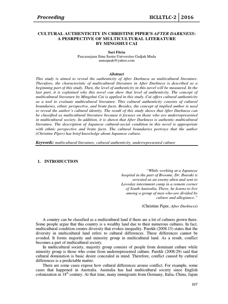 Cultural Authenticity in Christine Piper's After Darkness | PDF ...