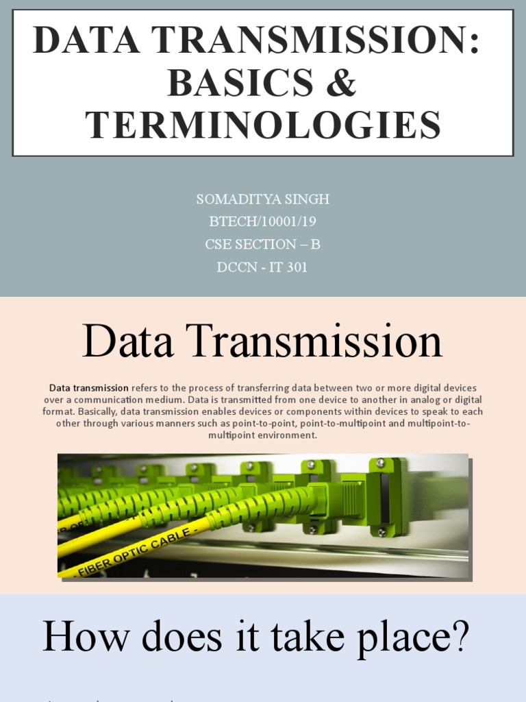 Data Transmission: Basics & Terminologies: Somaditya Singh BTECH/10001/19 Cse Section - B DCCN ...