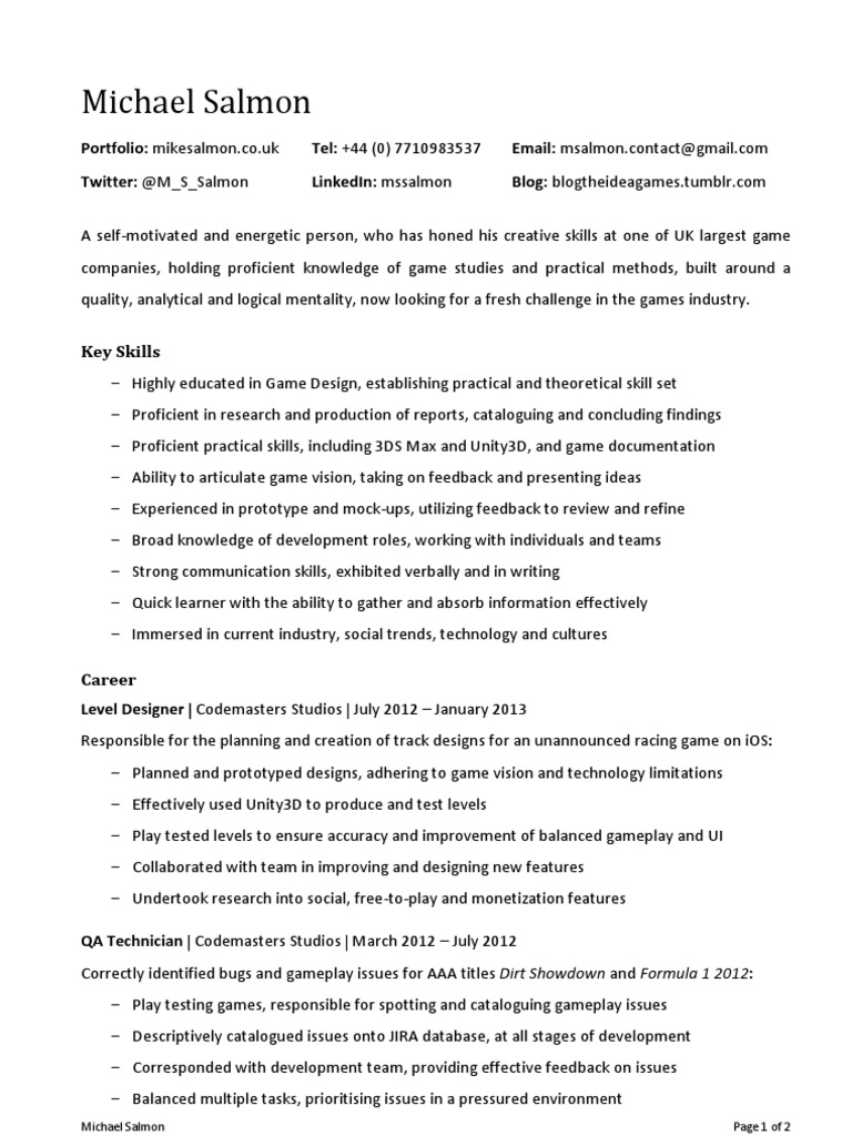 Michael Salmon C.V. | PDF | Design | Analysis