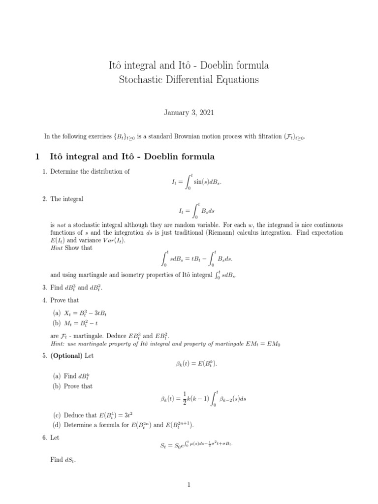 Itô integral and Itô - Doeblin formula for Stochastic Differential ...
