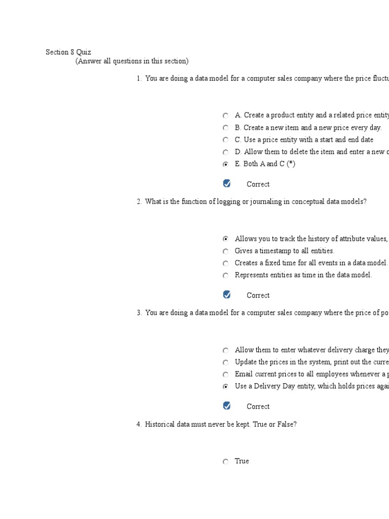 Section 8 Quiz | PDF | Databases | Information Management