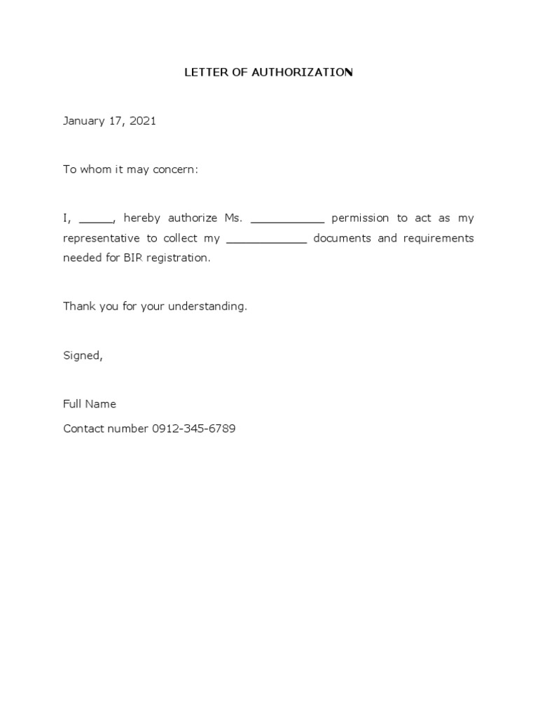 Letter of Authorization for BIR | PDF