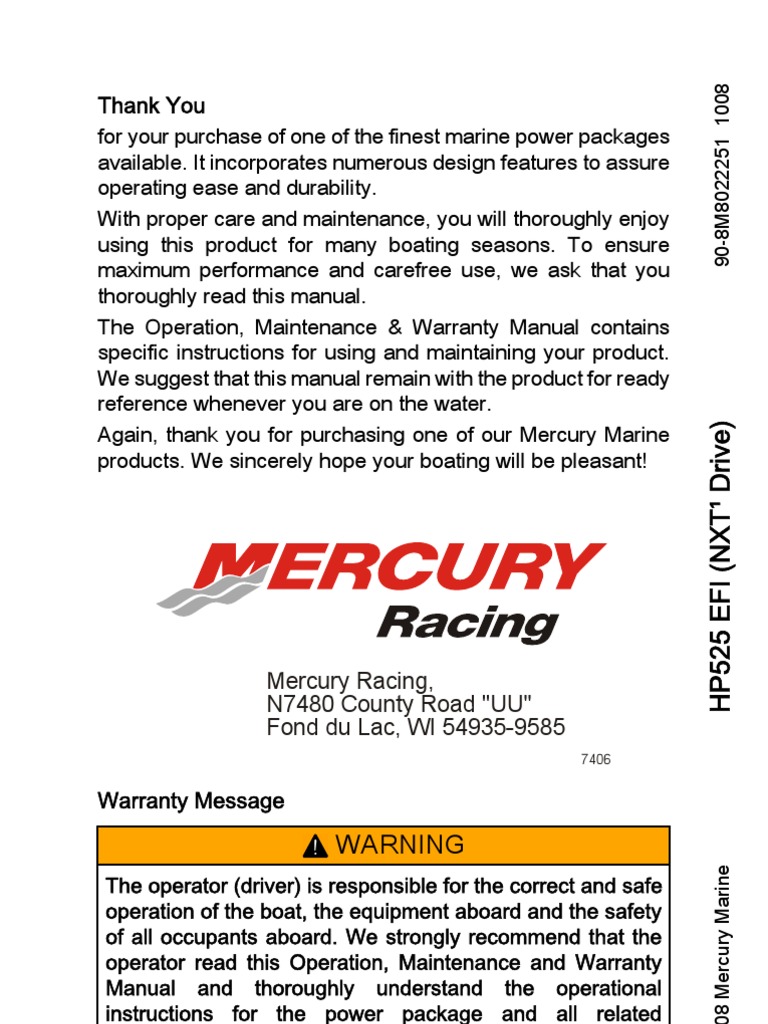Mercruiser 525 Efi | PDF | Gasoline | Motor Oil