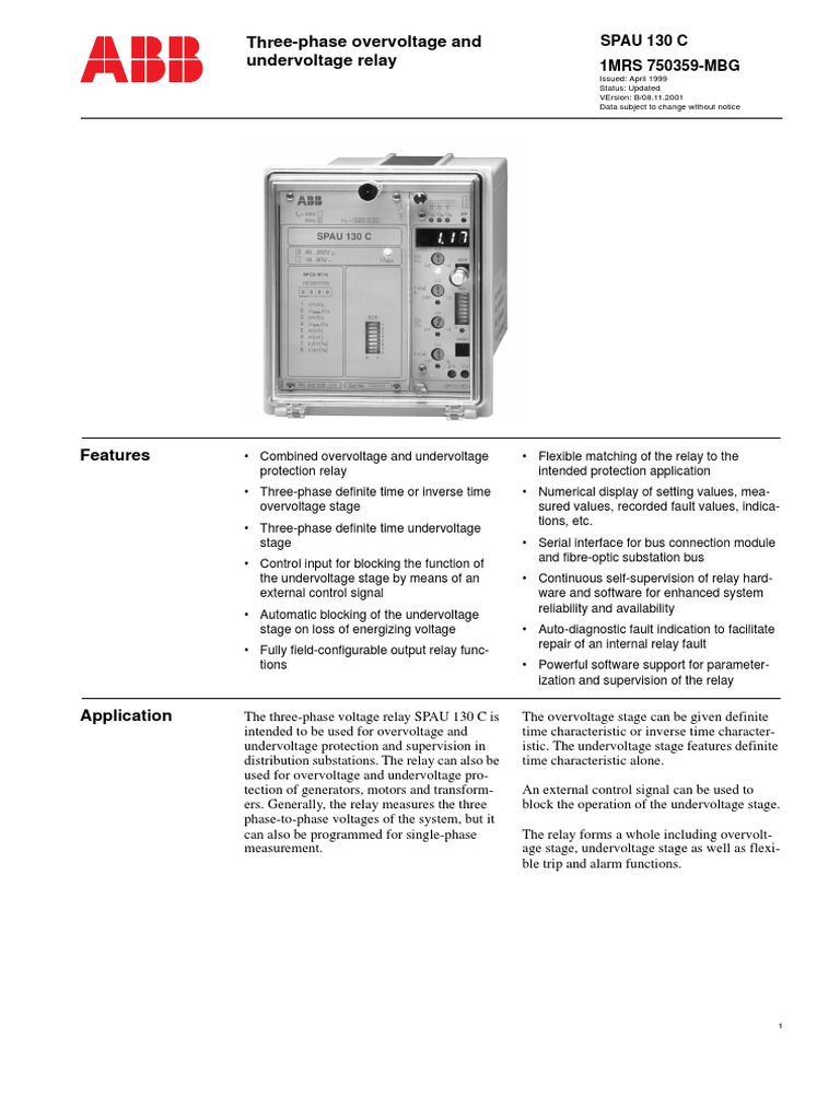 Three-Phase Overvoltage and Undervoltage Relay: 1MRS 750359-MBG Spau ...