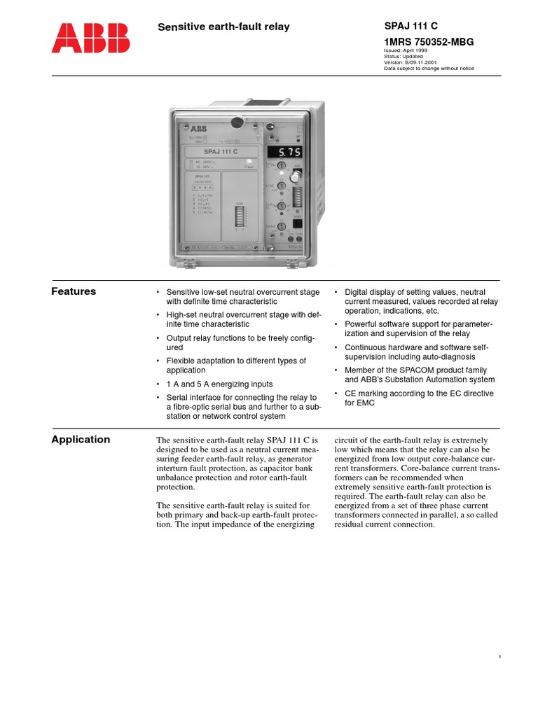 Sensitive Earth-Fault Relay: 1MRS 750352-MBG Spaj 111 C | PDF | Relay ...