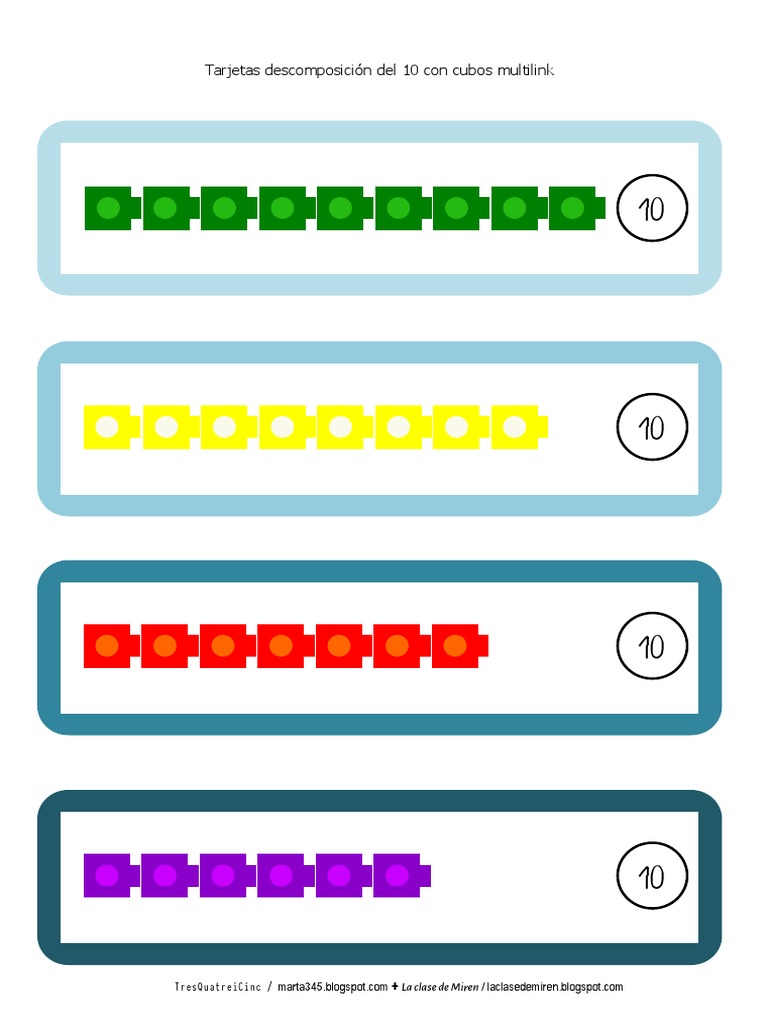 Tarjetas Descomposición Del 10 Con Cubos Multilink | PDF