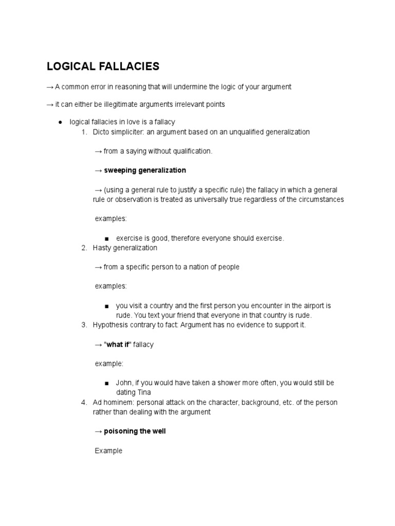 LOGICAL FALLACIES (Grade 10) | PDF | Argument | Fallacy