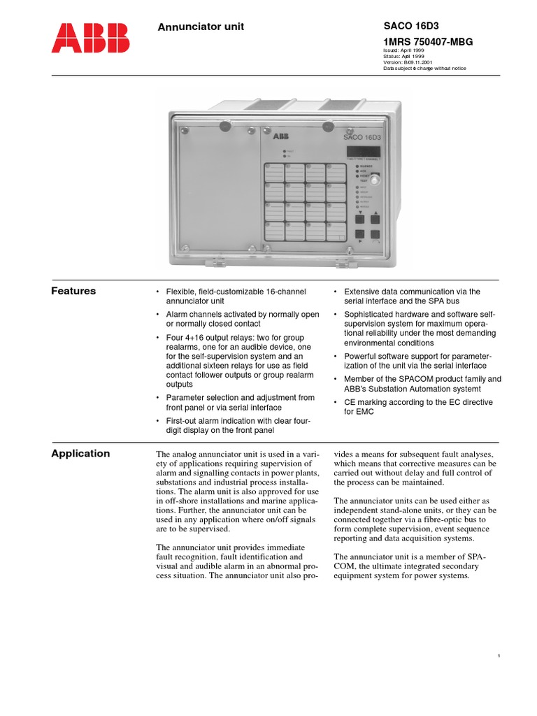 Annunciator Unit Overview: SACO 16D3 | PDF | Relay | Power Supply