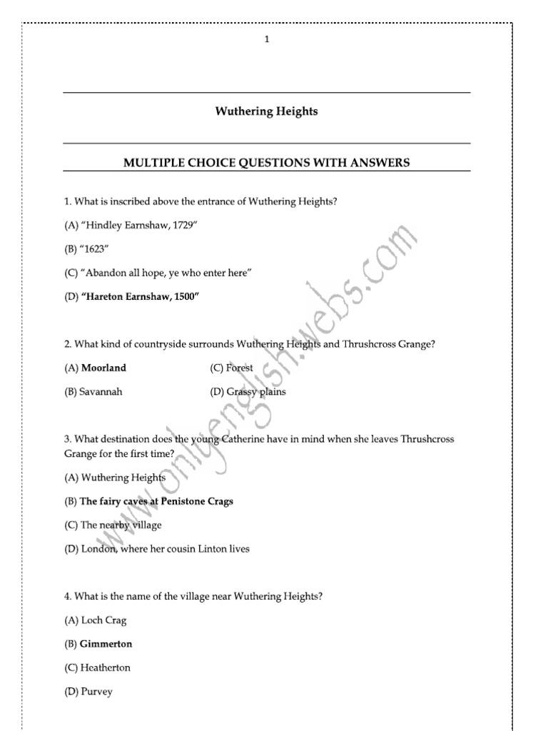Wuthering Heights MCQ With AK | PDF