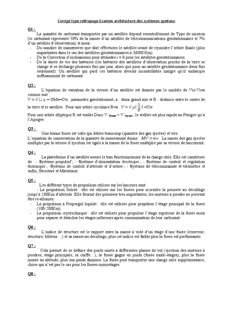 Corrigé Rattrapage: Systèmes Spatiaux | PDF | Fusée | Satellite de télécommunications