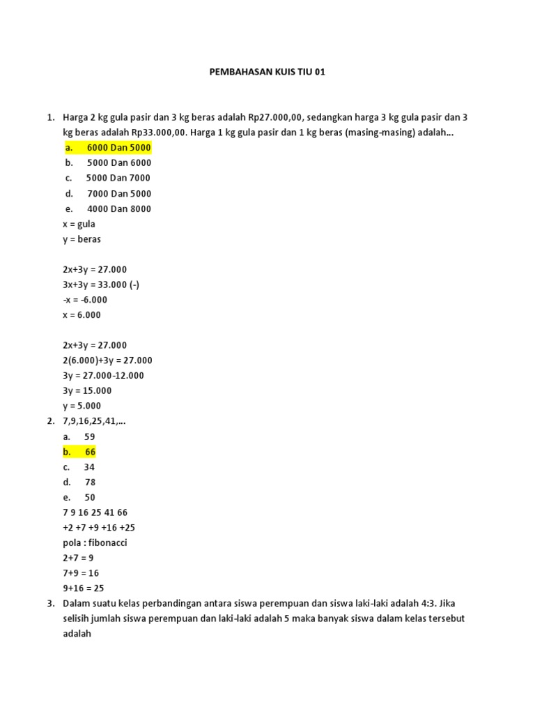 Pembahasan Kuis Tiu 01 | PDF