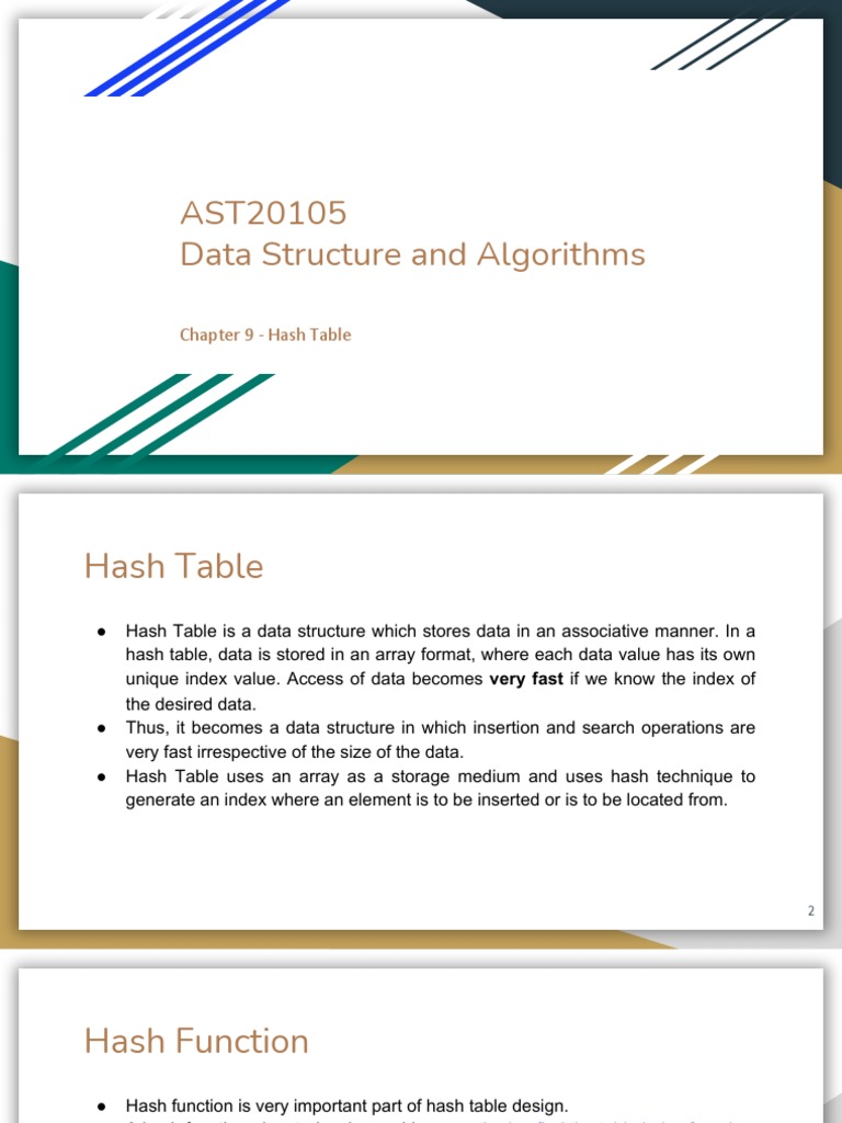 AST20105 Data Structure and Algorithms: Chapter 9 - Hash Table | Download Free PDF | Array Data ...