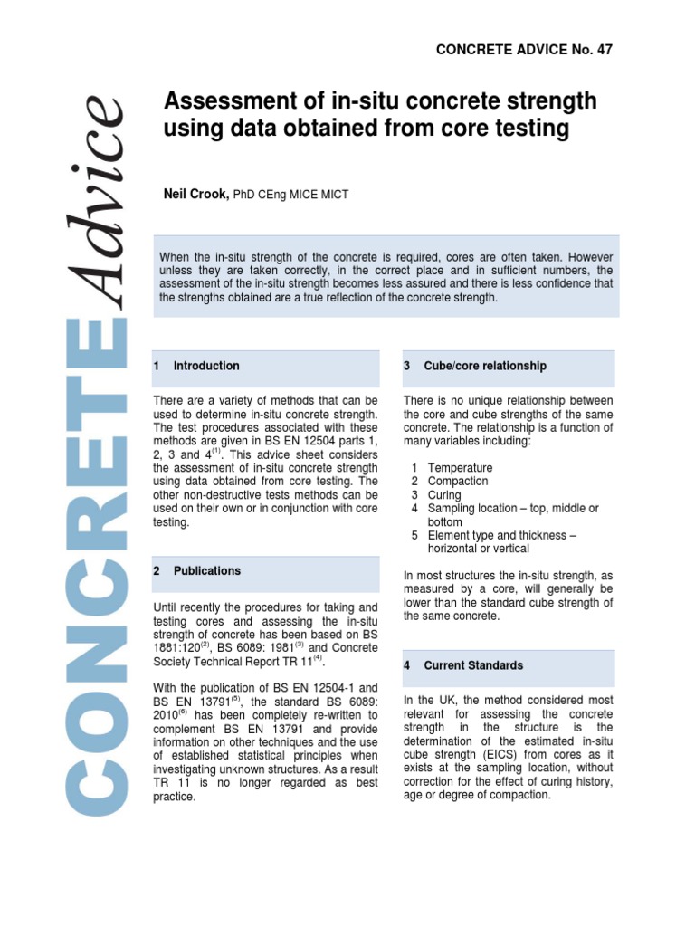 CAS47 Assessment of In-Situ Concrete Strength From Cores | PDF ...