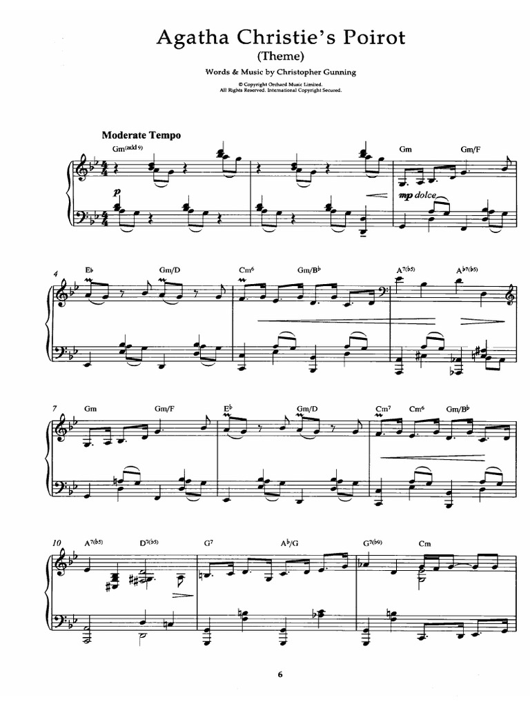 PIANOKAFECOM Ноты Christopher Gunning - Agatha Christie's Poirot Theme ...