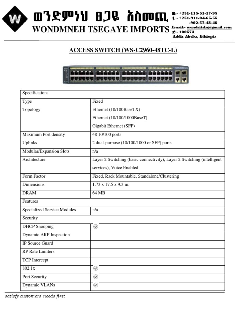 Access Switch Specifications | PDF | Network Switch | Ethernet