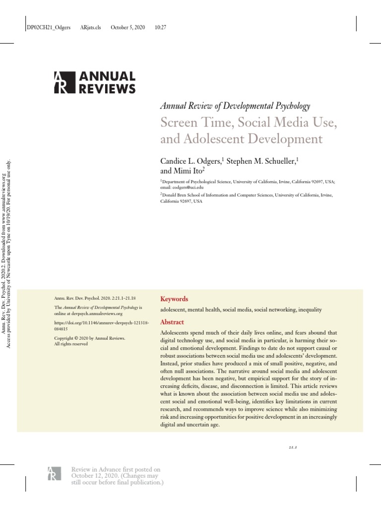 Screen Time, Social Media Use, and Adolescent Development | PDF ...