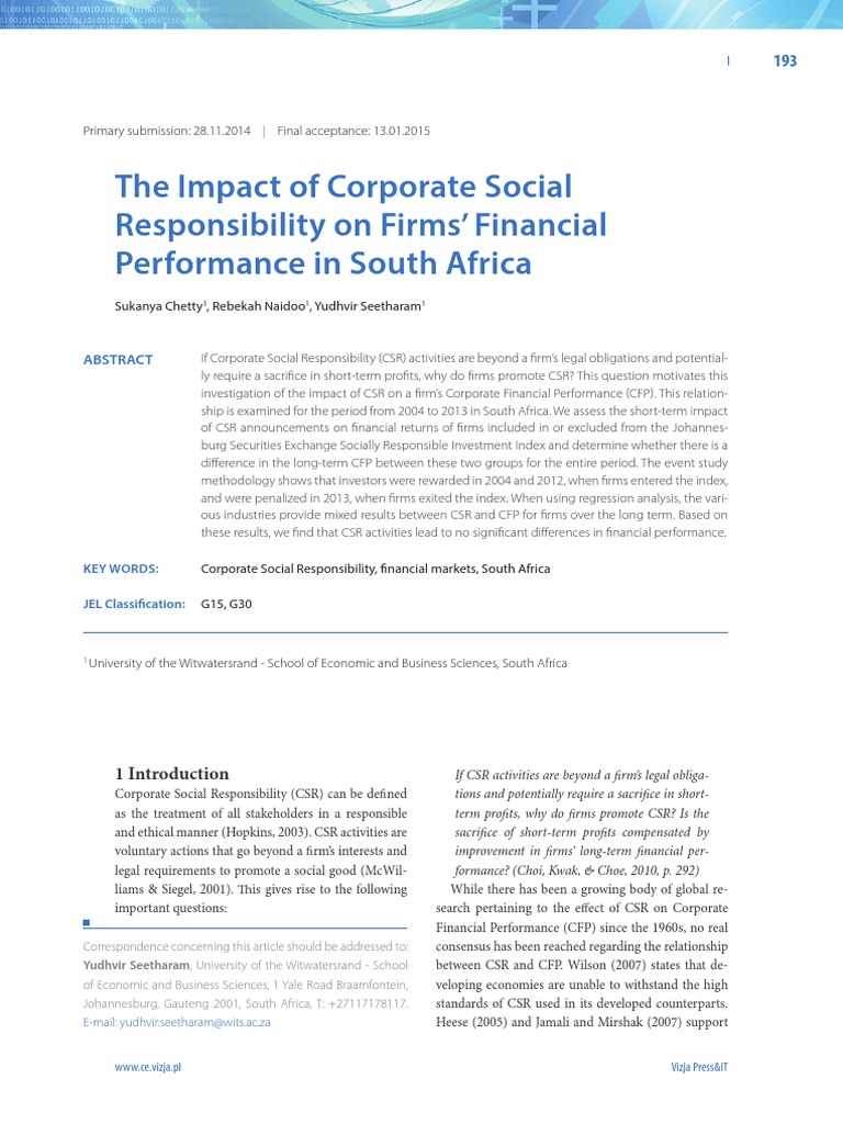 The Relationship Between Corporate Social Responsibility and Financial Performance in South ...