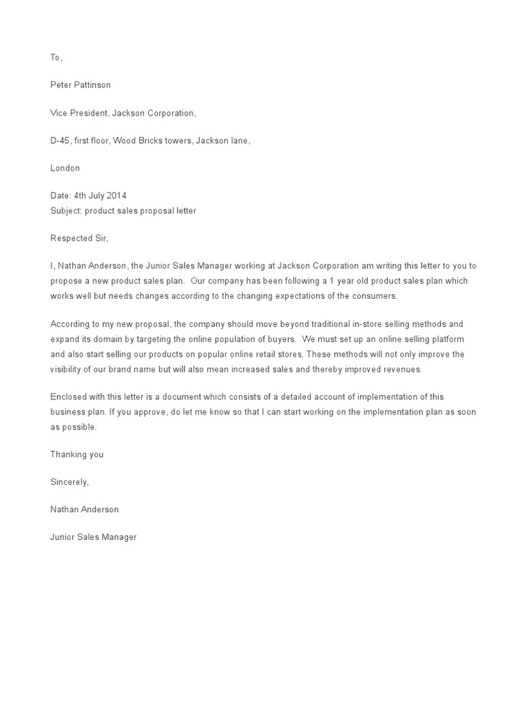 Sample Sales Product Proposal Letter | PDF