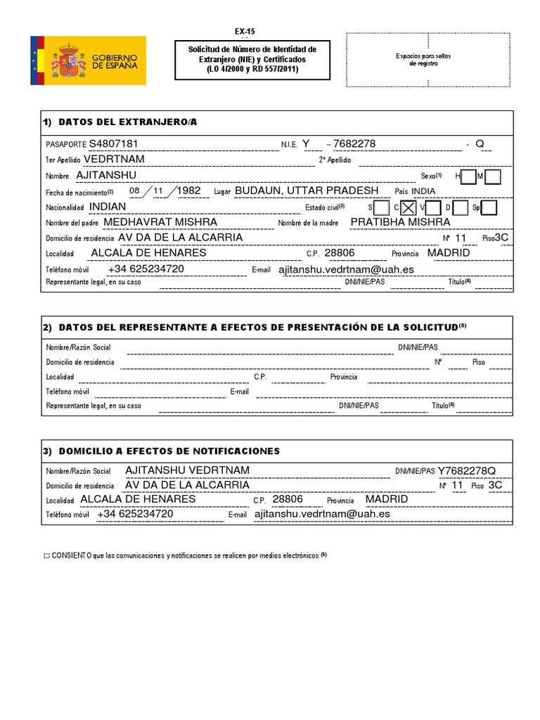 15-Formulario NIE y Certificados | PDF | Privacidad de la información