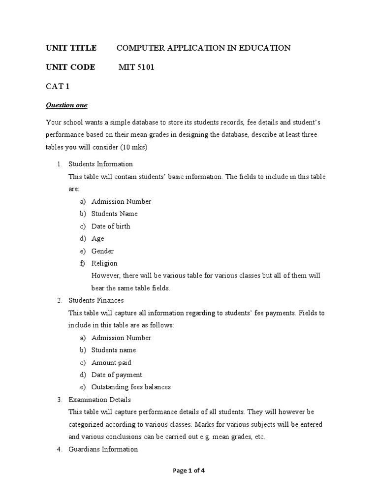 Unit Title Unit Code Mit 5101 Computer Application In Education Pdf