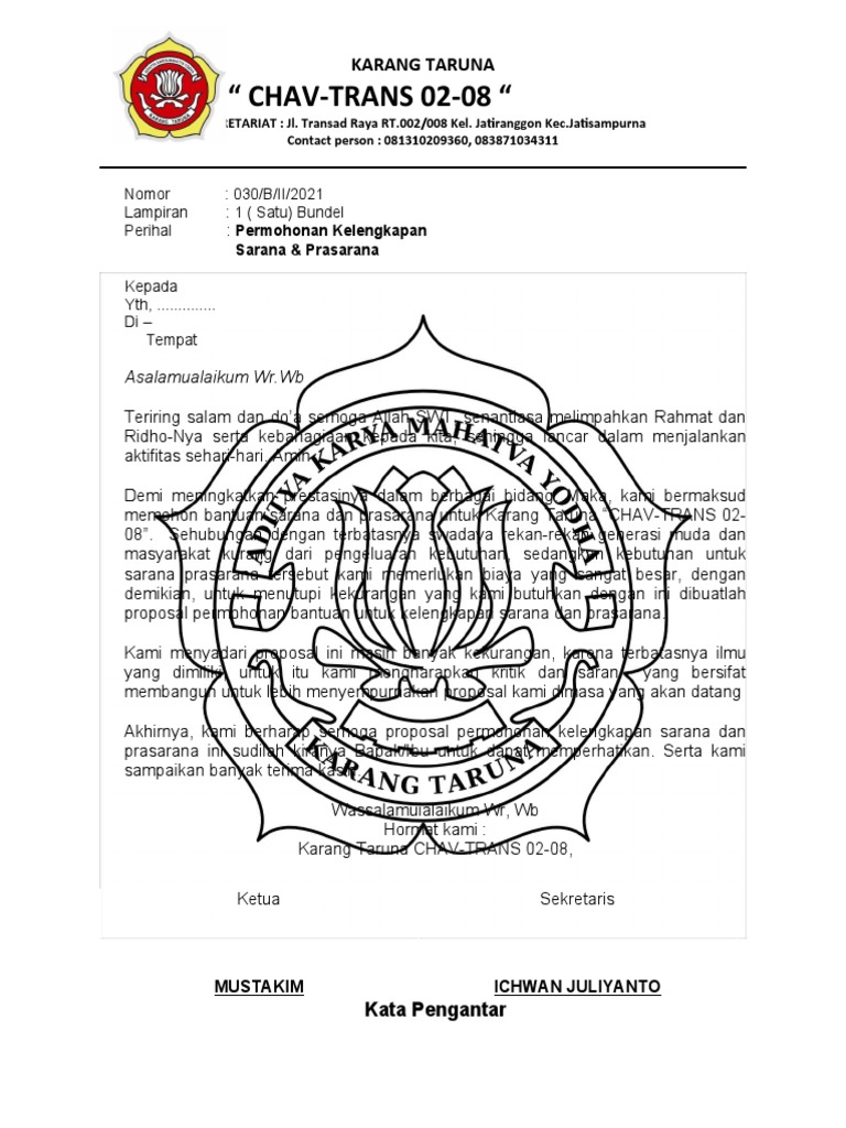 Proposal Permohonan Sarana Dan Prasarana Chav Trans | PDF