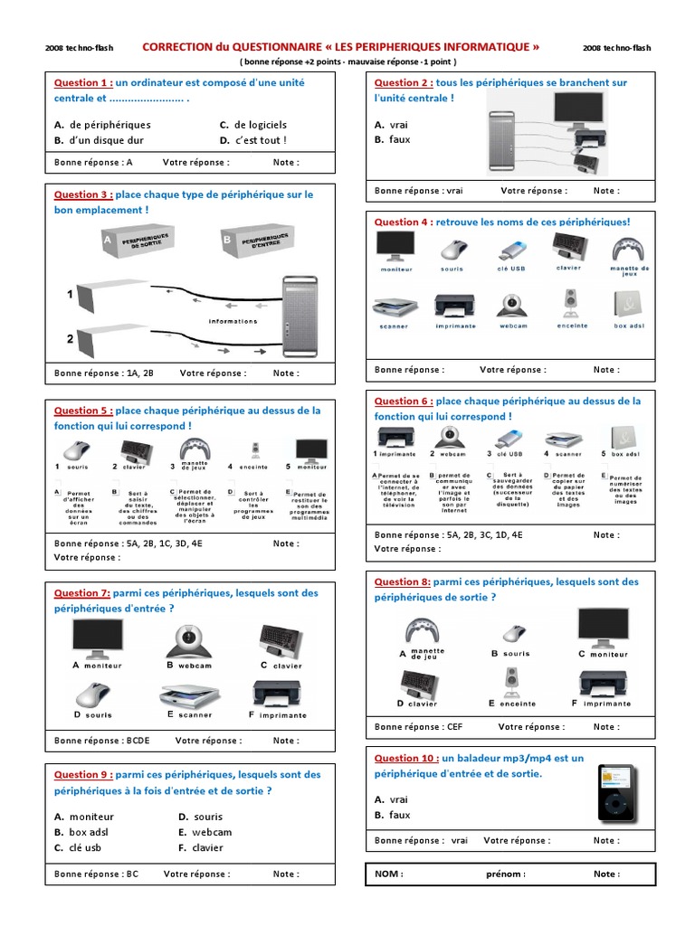QCM Corrigé Sur Les Périphériques Informatiques | Télécharger ...