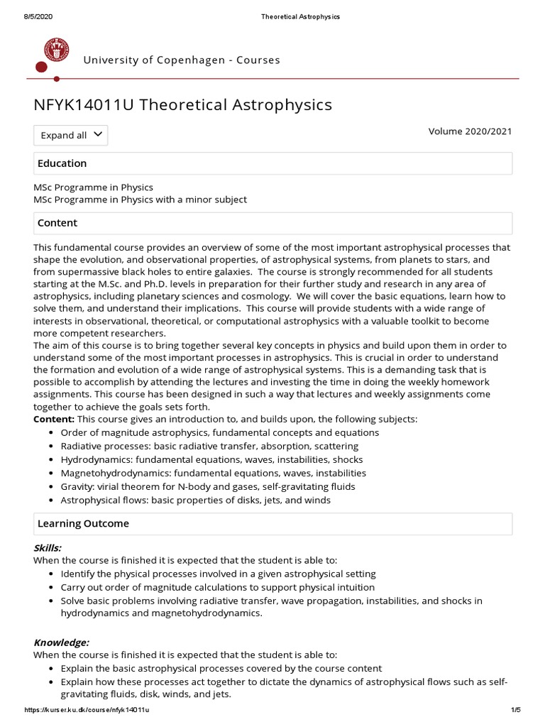 Theoretical Astrophysics Course Overview | PDF | Astrophysics | Test ...