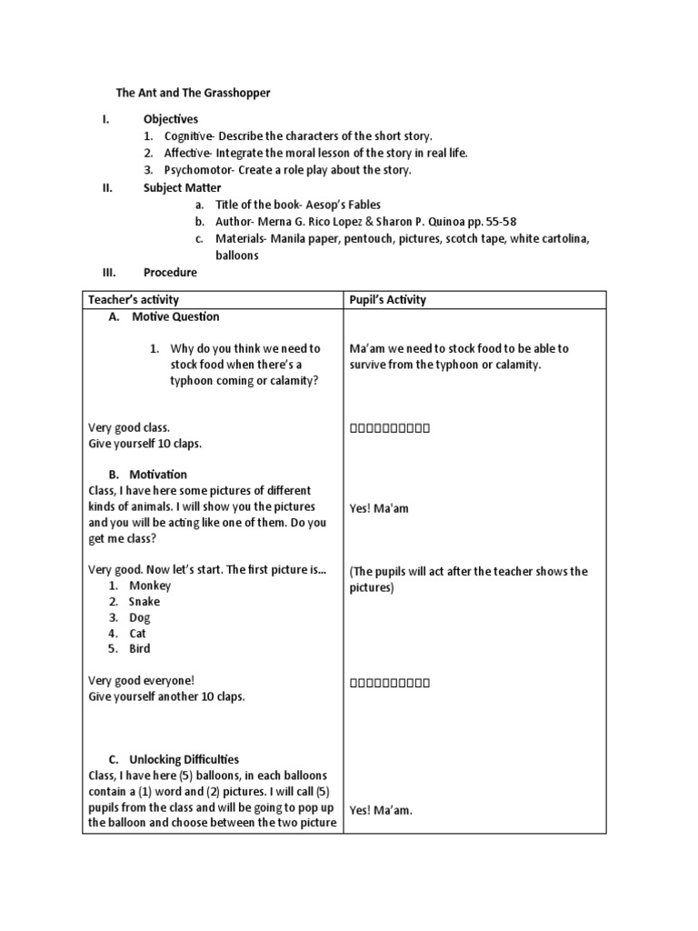 The Ant and The Grasshopper | PDF