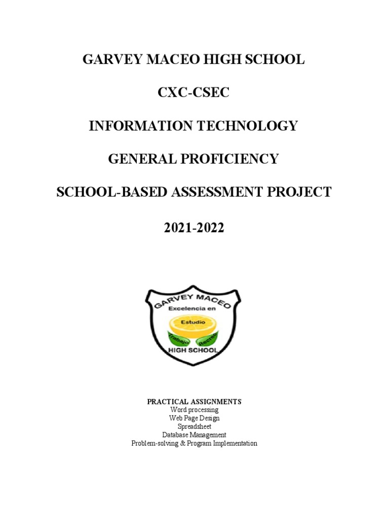 Garvey Maceo High School Cxc-Csec Information Technology General Proficiency School-Based ...