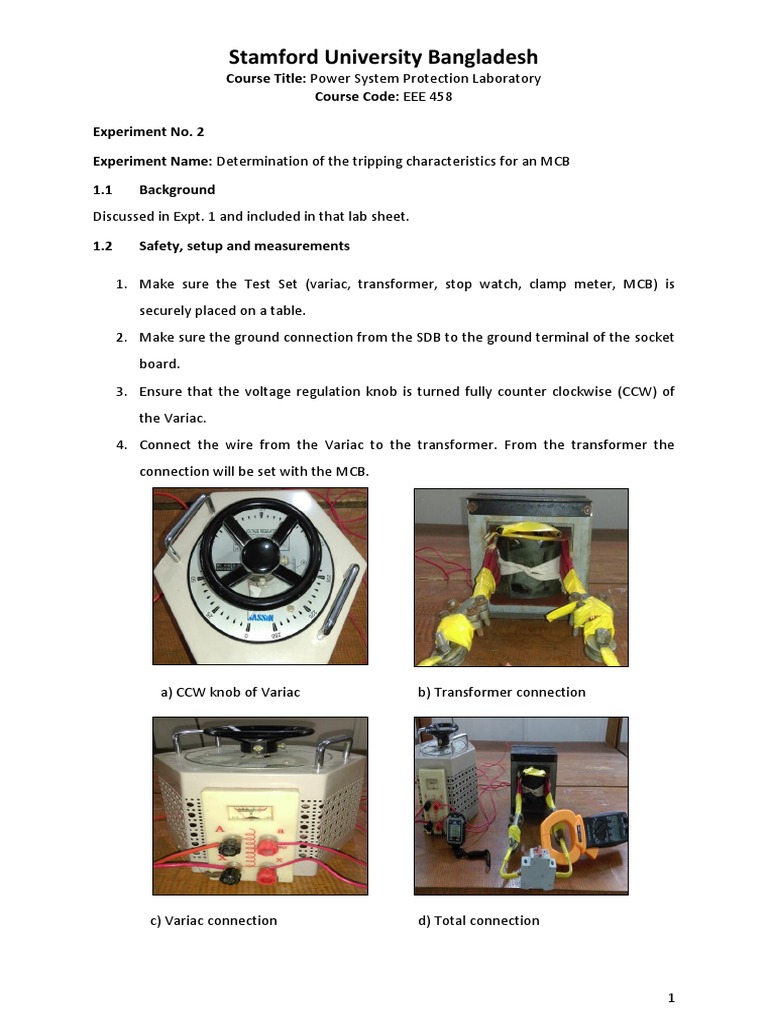 EEE 458 - Expt 2 (MCB Tripping Characteristics) | PDF | Electric Power | Manufactured Goods