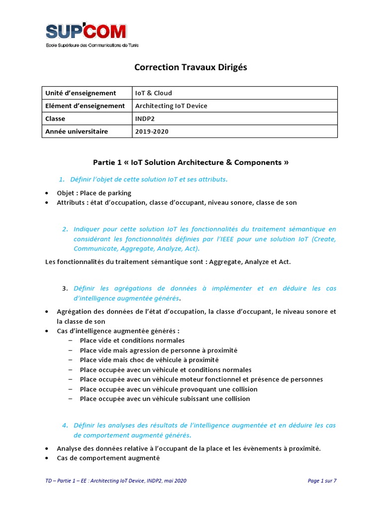 Correction TD Partie-1 Architecting-IoT-Device INDP2 Mai-2020 | PDF | Internet des objets ...