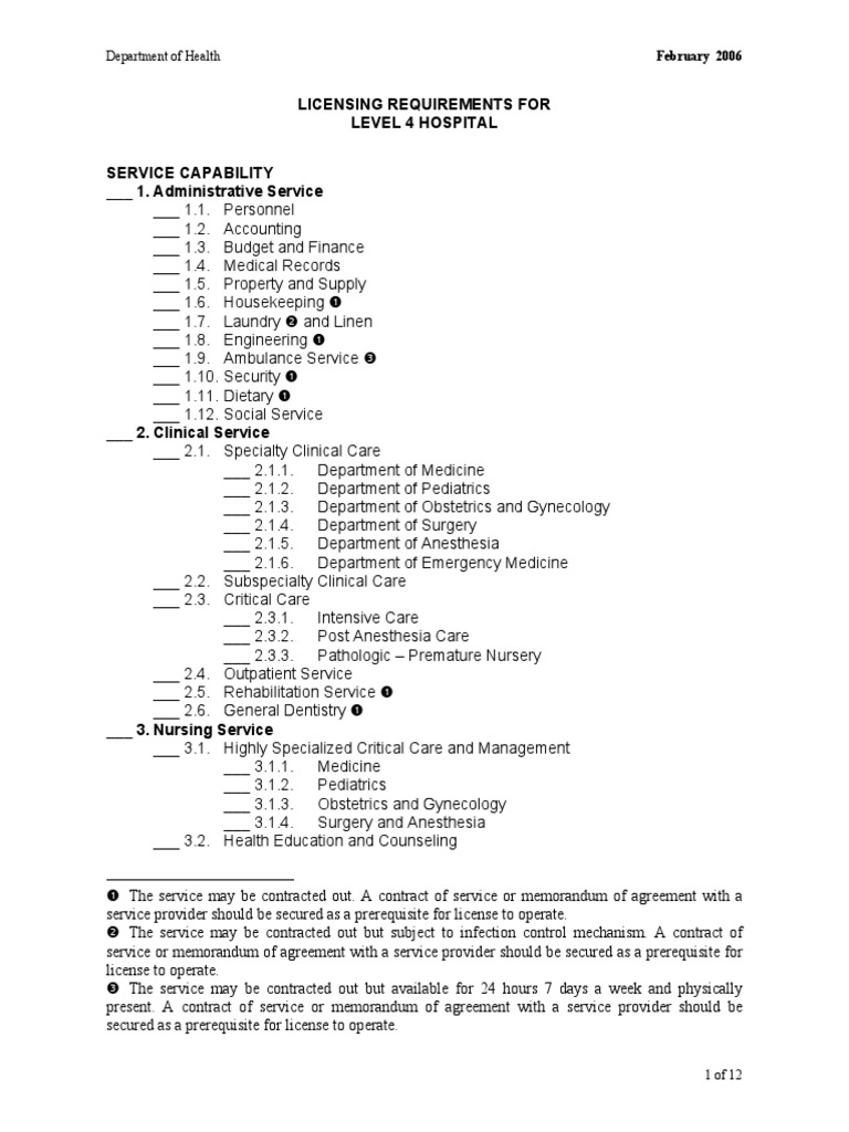 Licensing Requirements For Level 4 Hospitals | PDF | Intensive Care ...