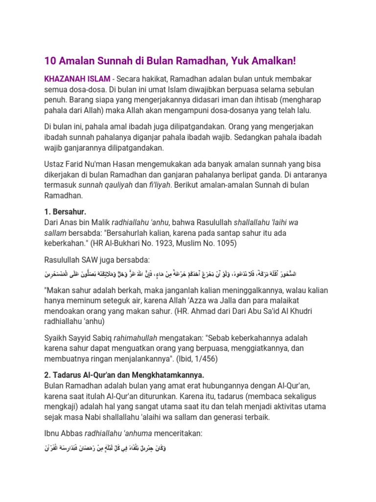 Amalan Sunah Dalam Bulan Ramadhan | PDF
