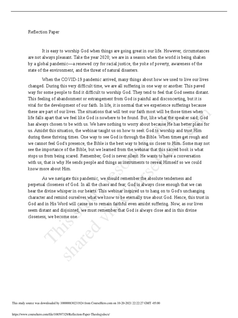 Reflection Paper Theology | PDF | God | Religious Belief And Doctrine