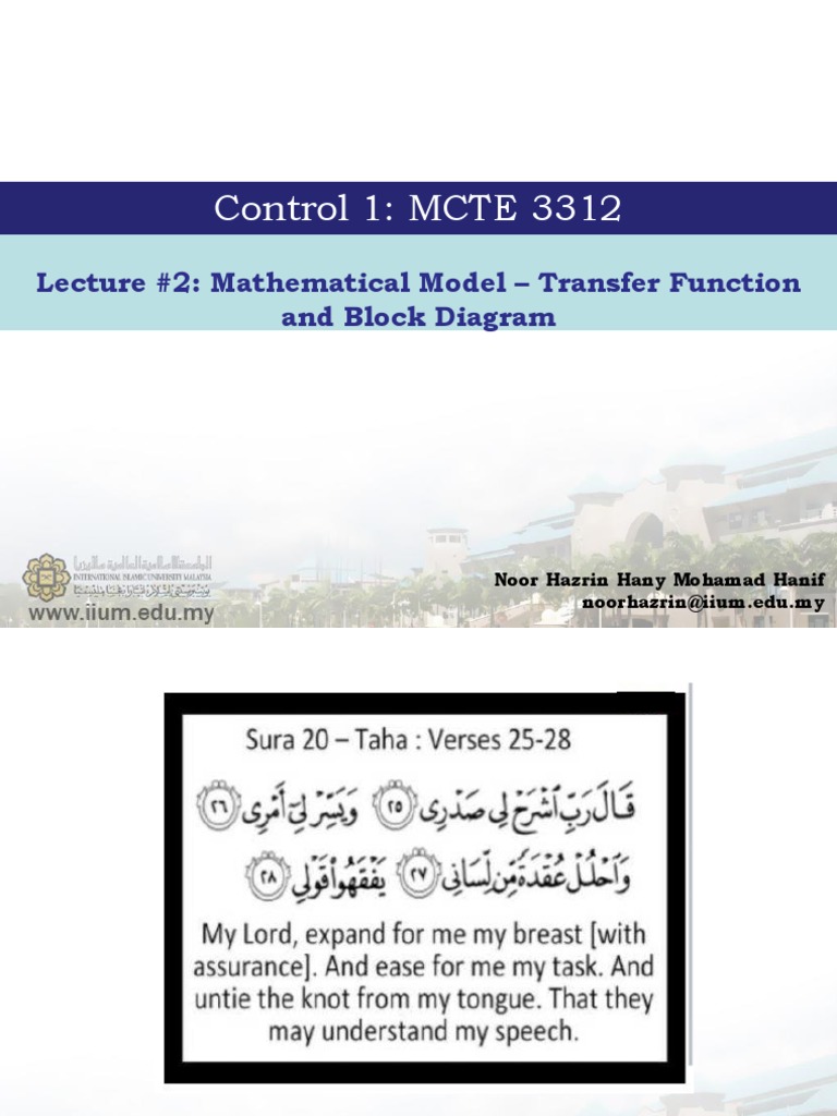 Lecture 2 - Mathematical Model - Transfer Function and Block Diagram ...