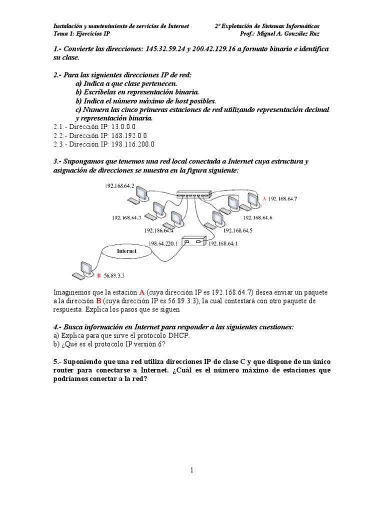 Ejercicios A Resolver Segunda Parte Ip | PDF | Dirección IP | Enrutador (Computación)
