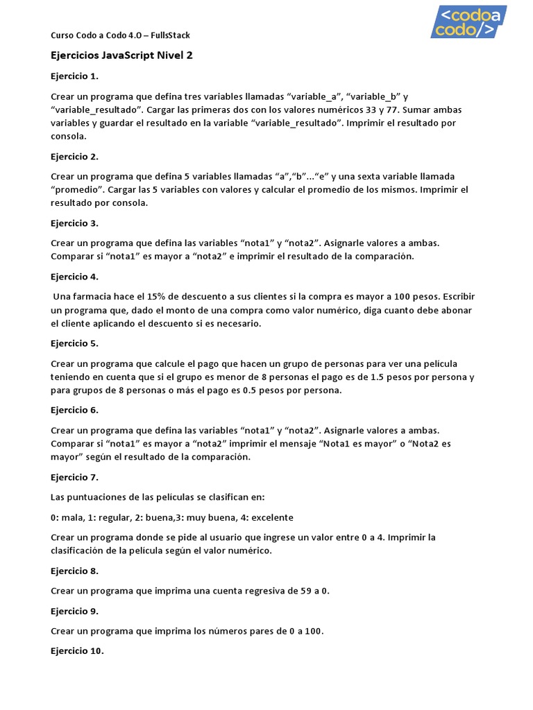 Ejercicios Javascript Nivel 2 | PDF | Estructura de datos de matriz ...