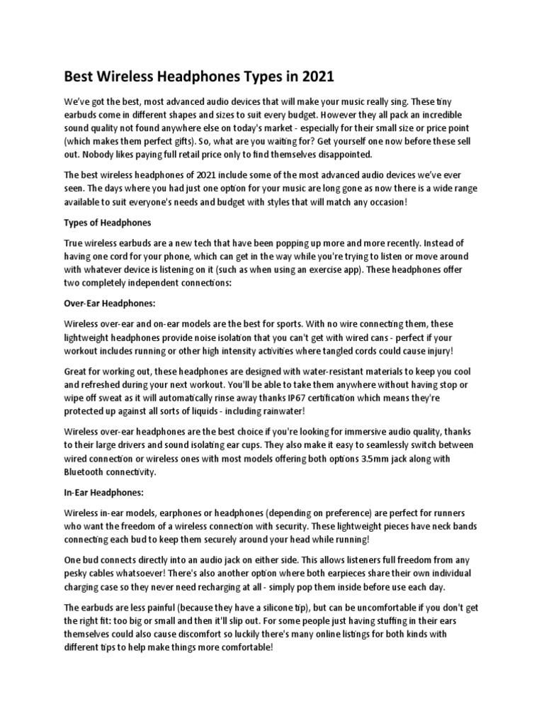 Best Wireless Headphones Types in 2021 | PDF | Headphones | Information ...