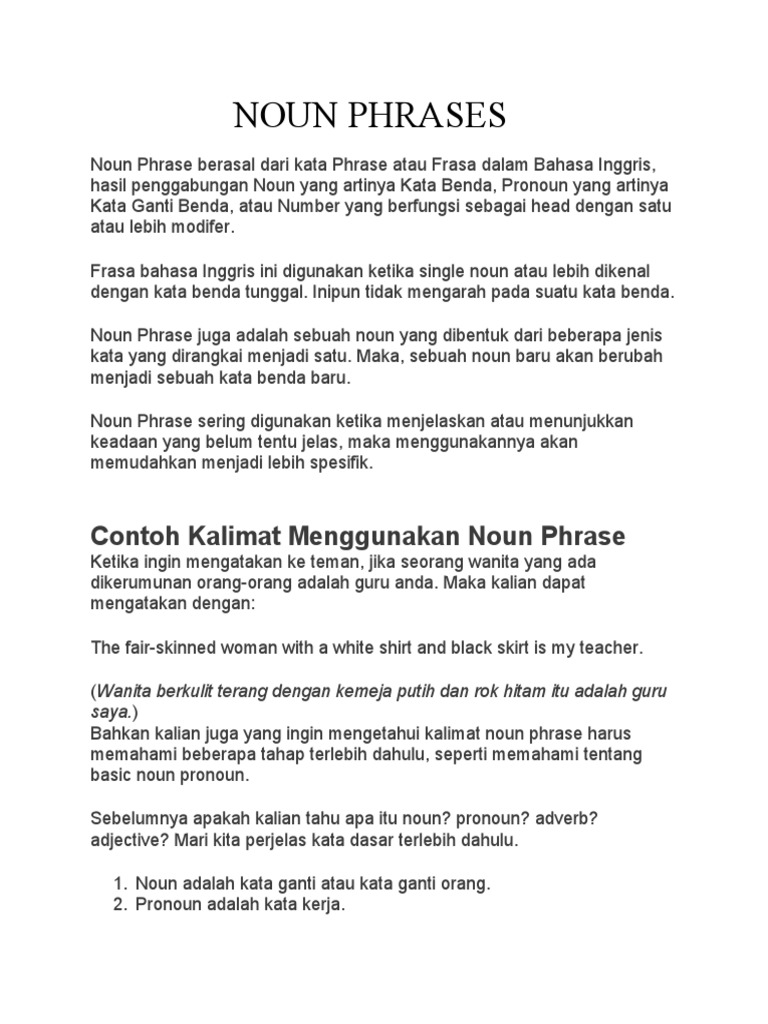 Pengertian dan Contoh Noun Phrase | PDF