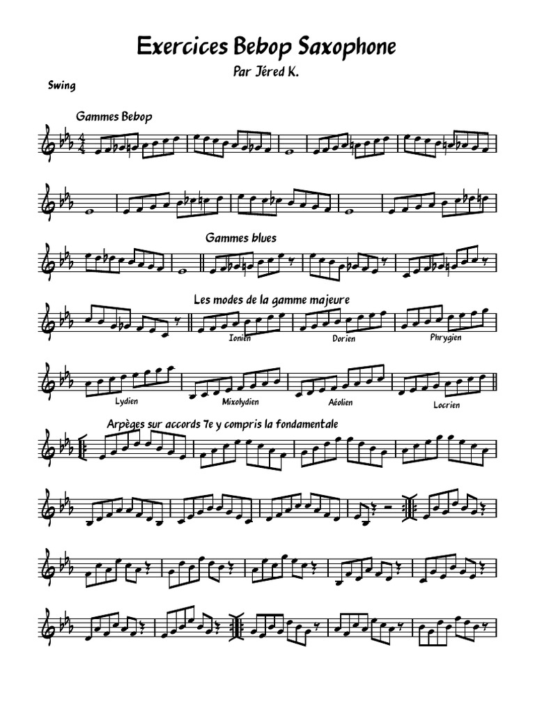 Exercices Bebop Saxophone: Par Jéred K | PDF | Mode (Music) | Sound