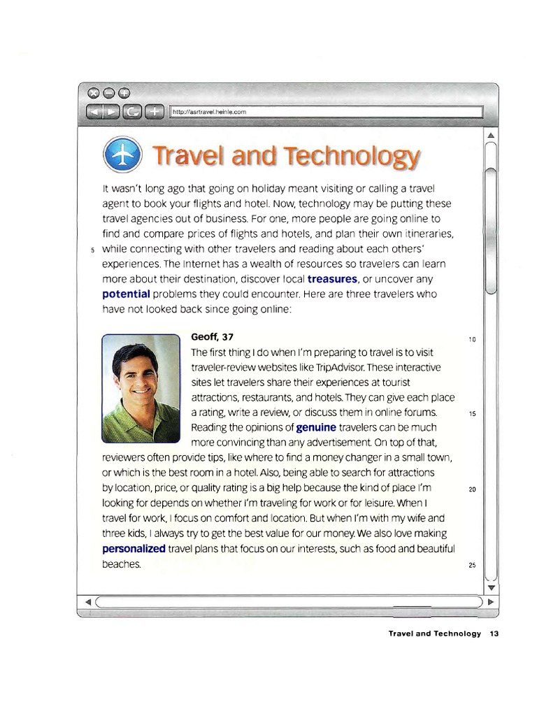 Travel and Technology Reading Homework | PDF