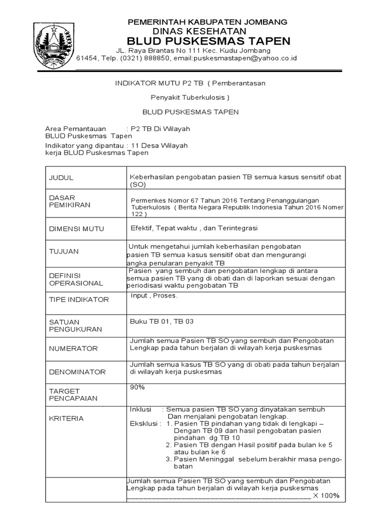 Indikator Mutu P2TB Keberhasilan Pengobatan 2021 | PDF