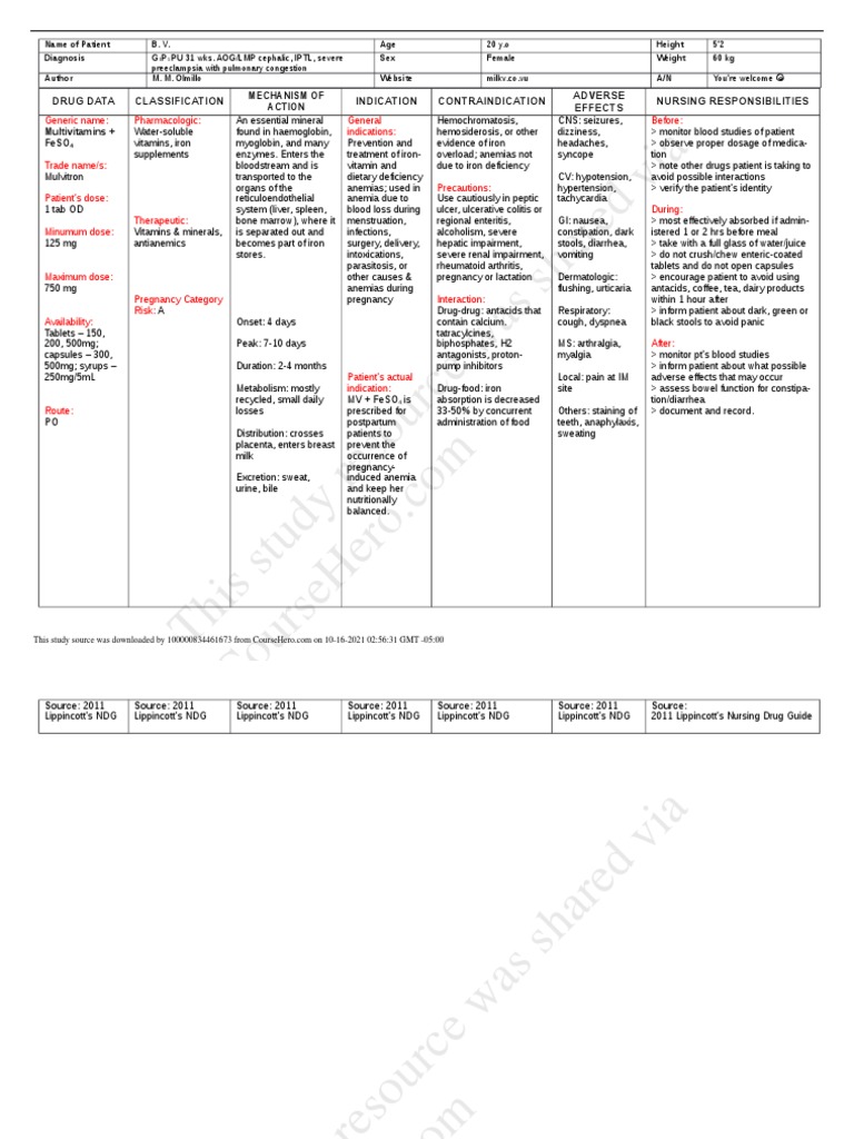 MV FeSO4 Drug Study | PDF | Dose (Biochemistry) | Chemistry