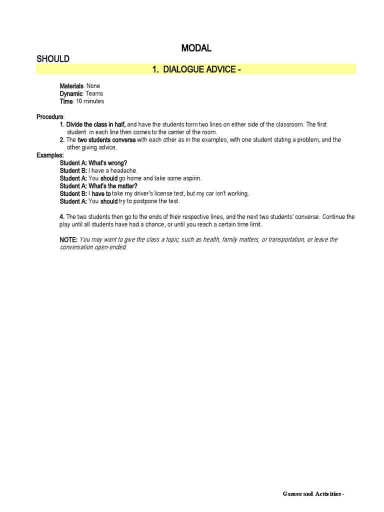 MODALS Game - Activity - W - R1yXodfb | PDF | Teachers