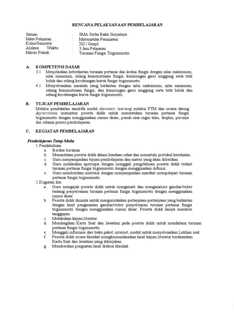 p2 Rumus Dasar Dan Dalil-Dalil Turunan Pertama Fungsi Trigonometri | PDF