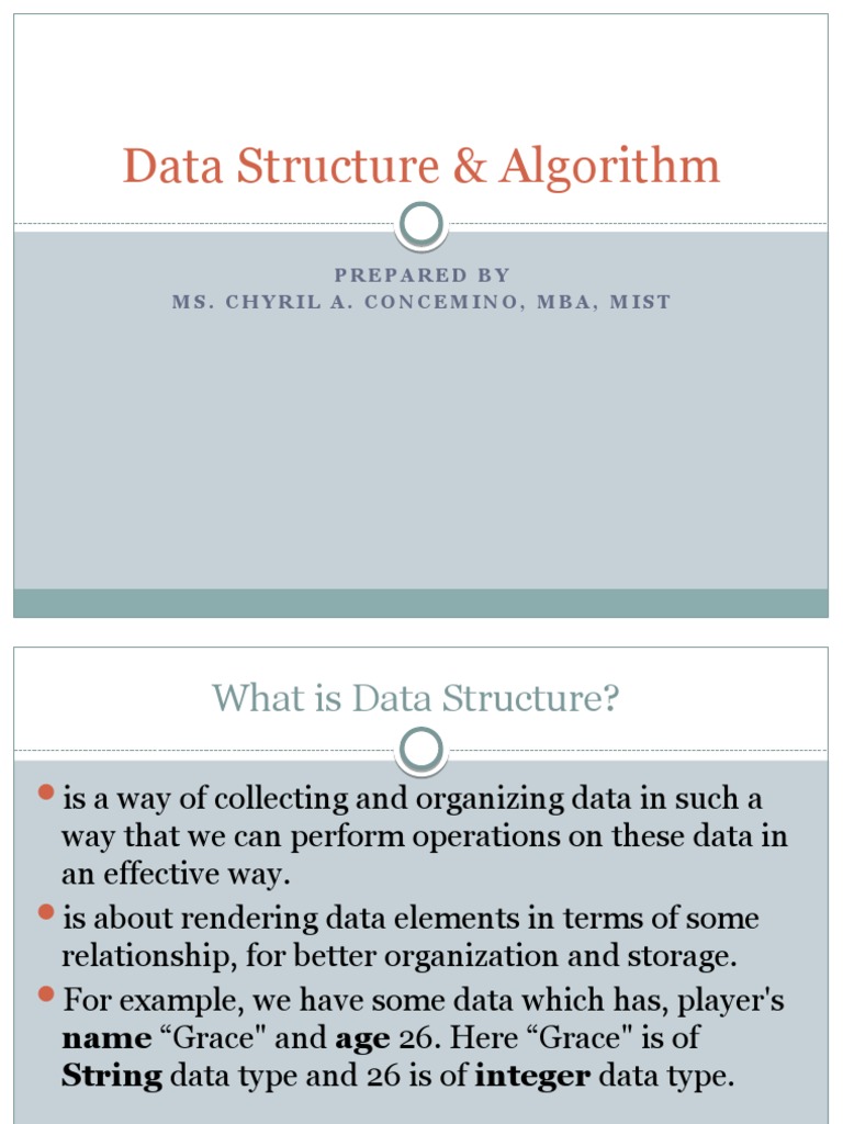 Data Structure & Algorithm: Prepared by Ms. Chyril A. Concemino, Mba ...